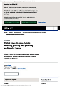 Ofsted inspections and visits : deferring, pausing and gathering additional evidence : updated 5 ...